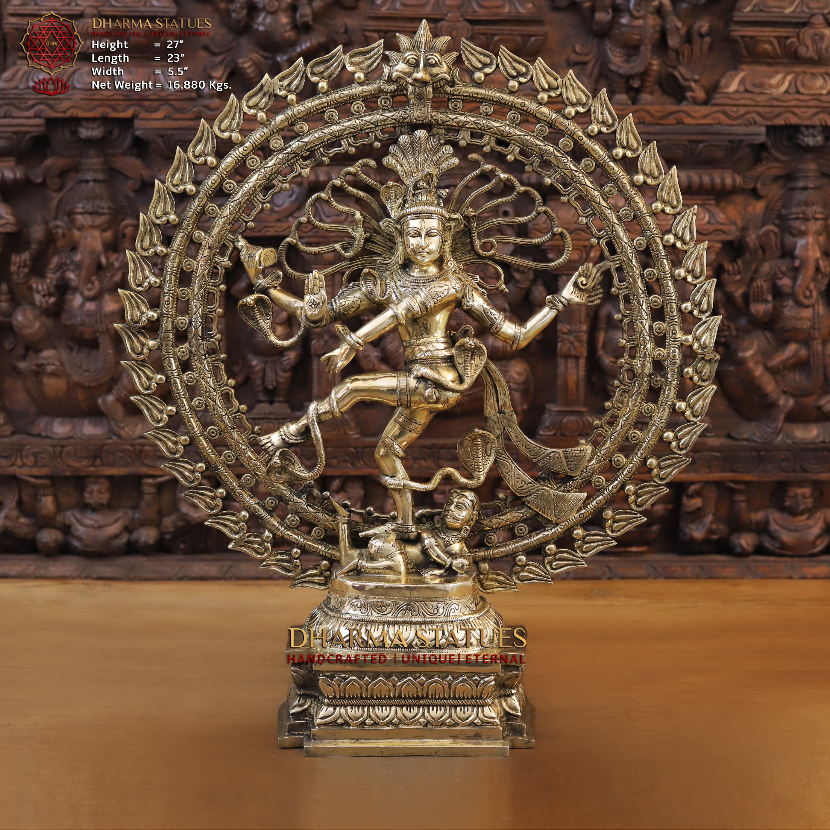 Brass Nataraja, Dancing Shiva, Golden Finish, 27" – Dharma Statues