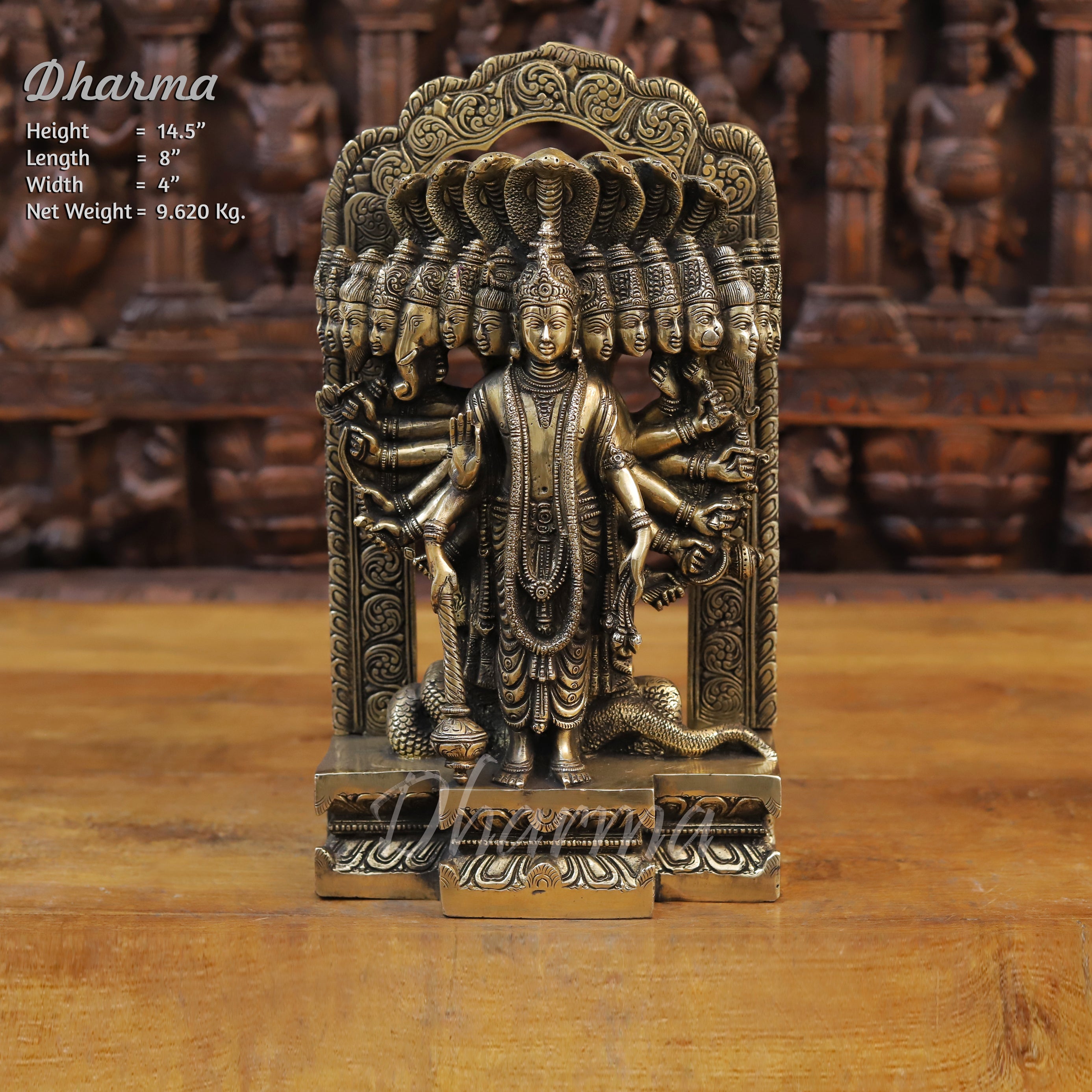 Brass Vishnu in his Cosmic Magnification, Fine Golden Finish, 14.5 ...