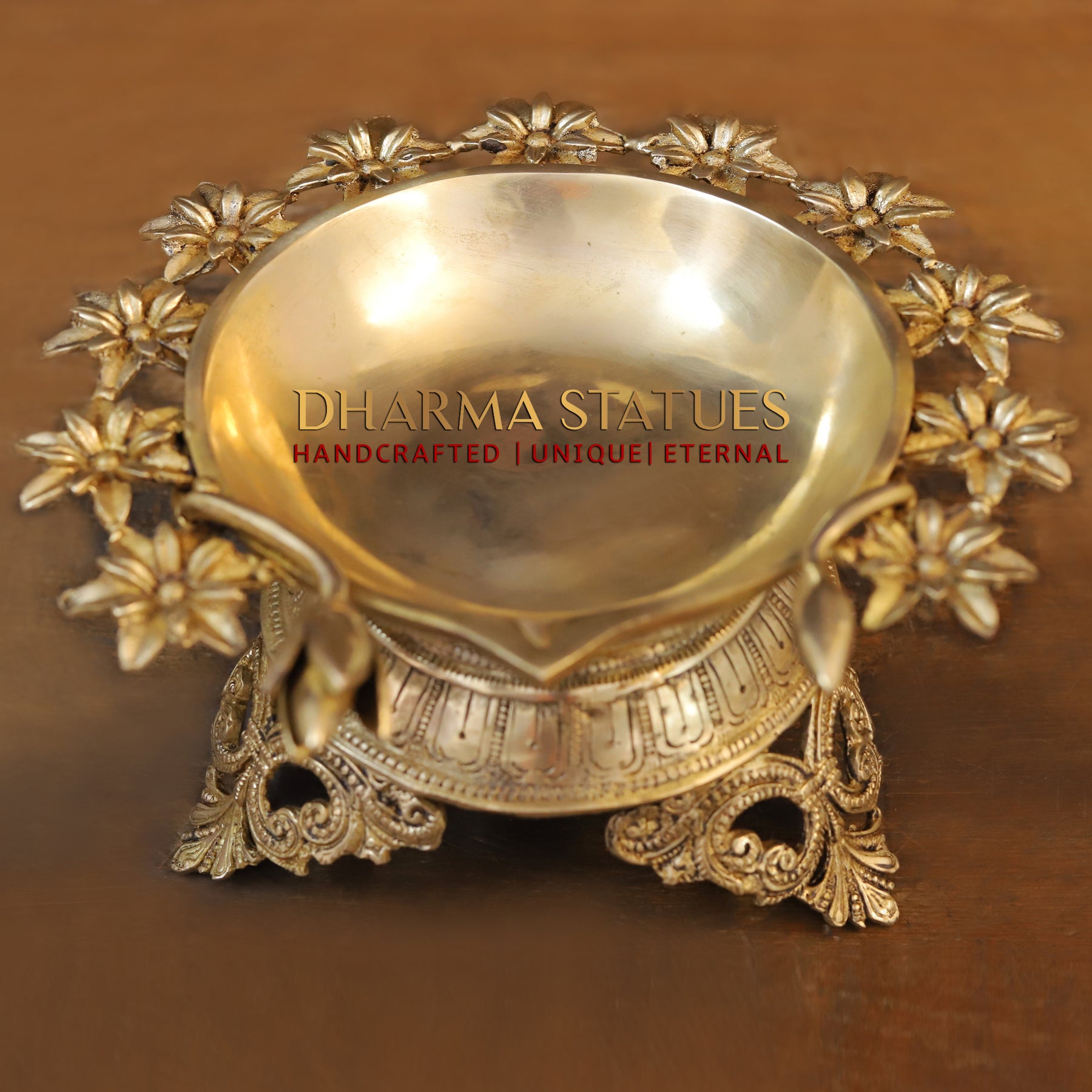 Brass Flower Urli, With Beautiful Base | Home Decor – Dharma Statues