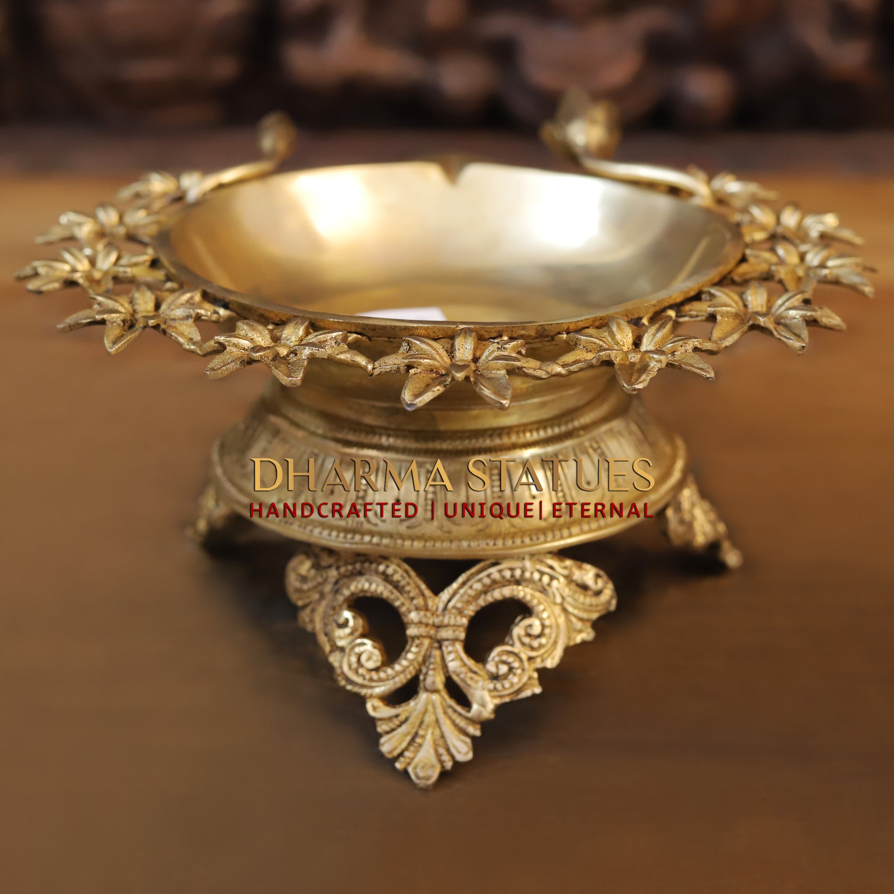 Brass Flower Urli, With Beautiful Base | Home Decor – Dharma Statues