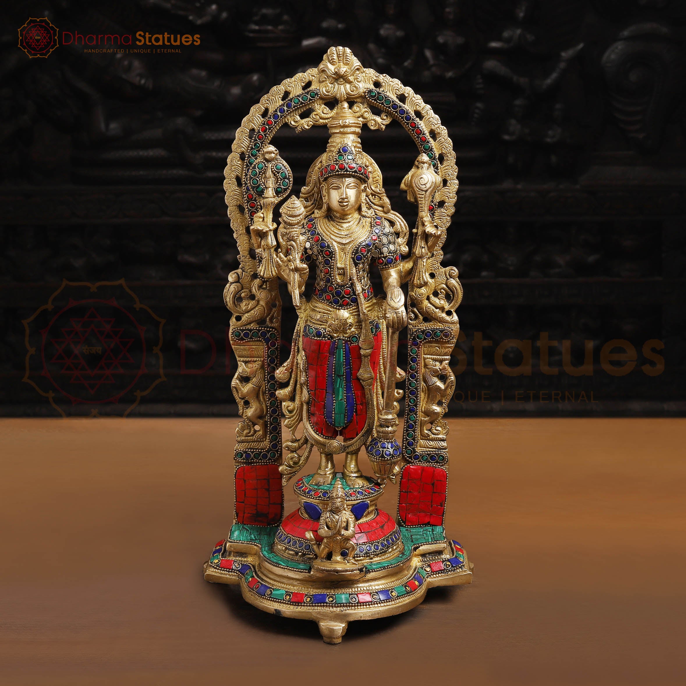 Brass Vishnu with Frame, Golden Finishe and Stone work, 15.5" – Dharma ...