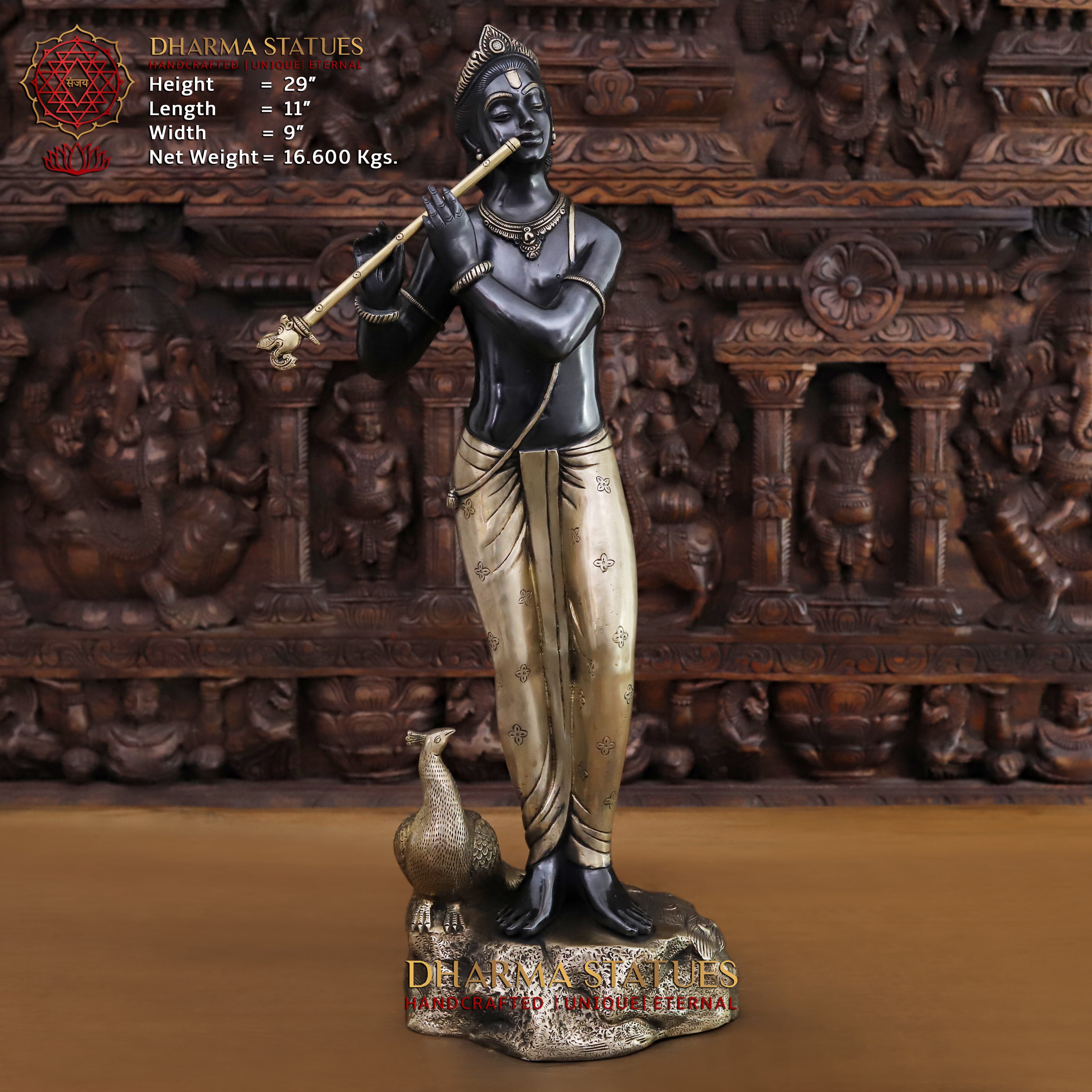 Buy Brass Lord Krishna Idol | Playing Flute with Peacock | Best Prices ...