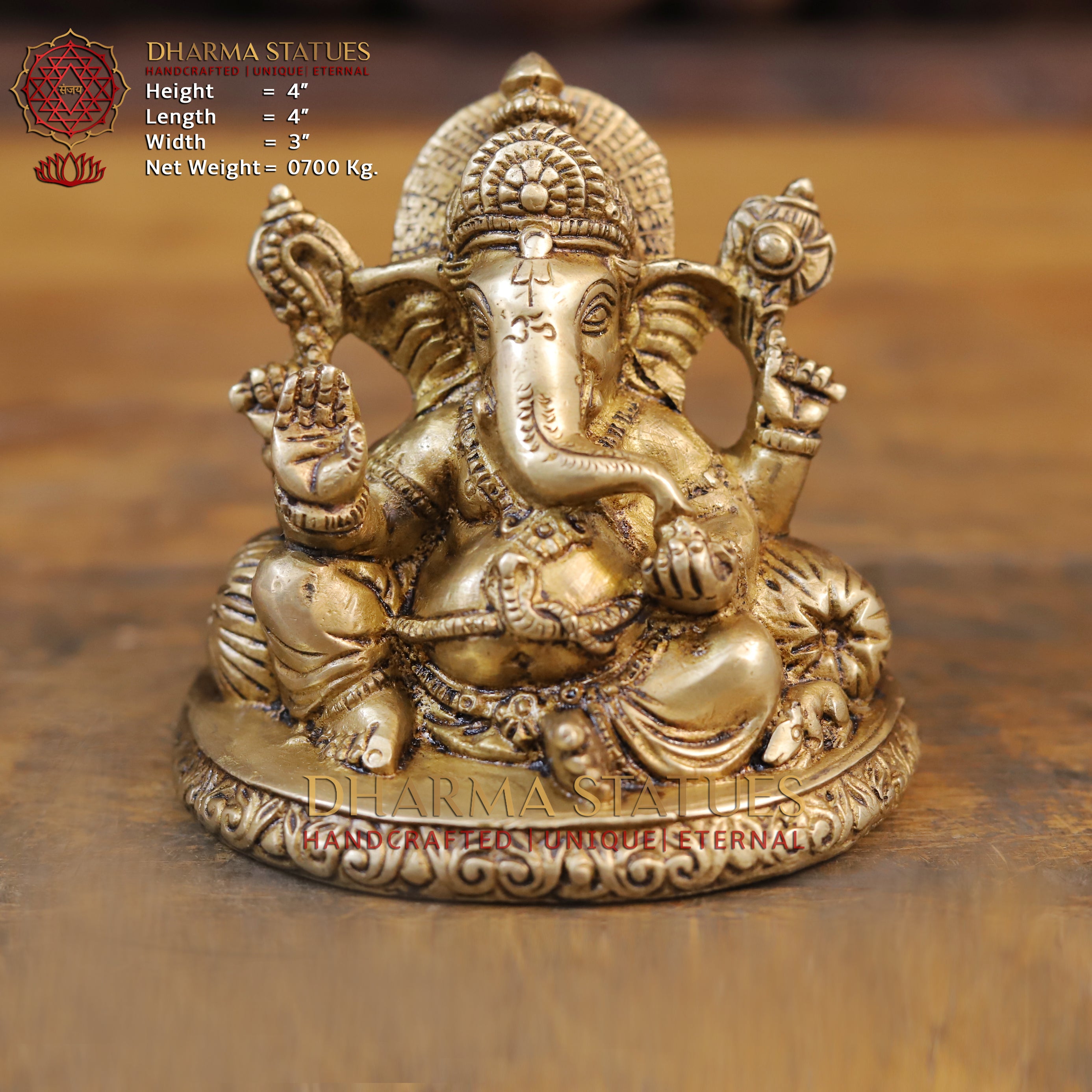 Brass Ganesha Statue on Round Base | Golden Finish | Order Now ...