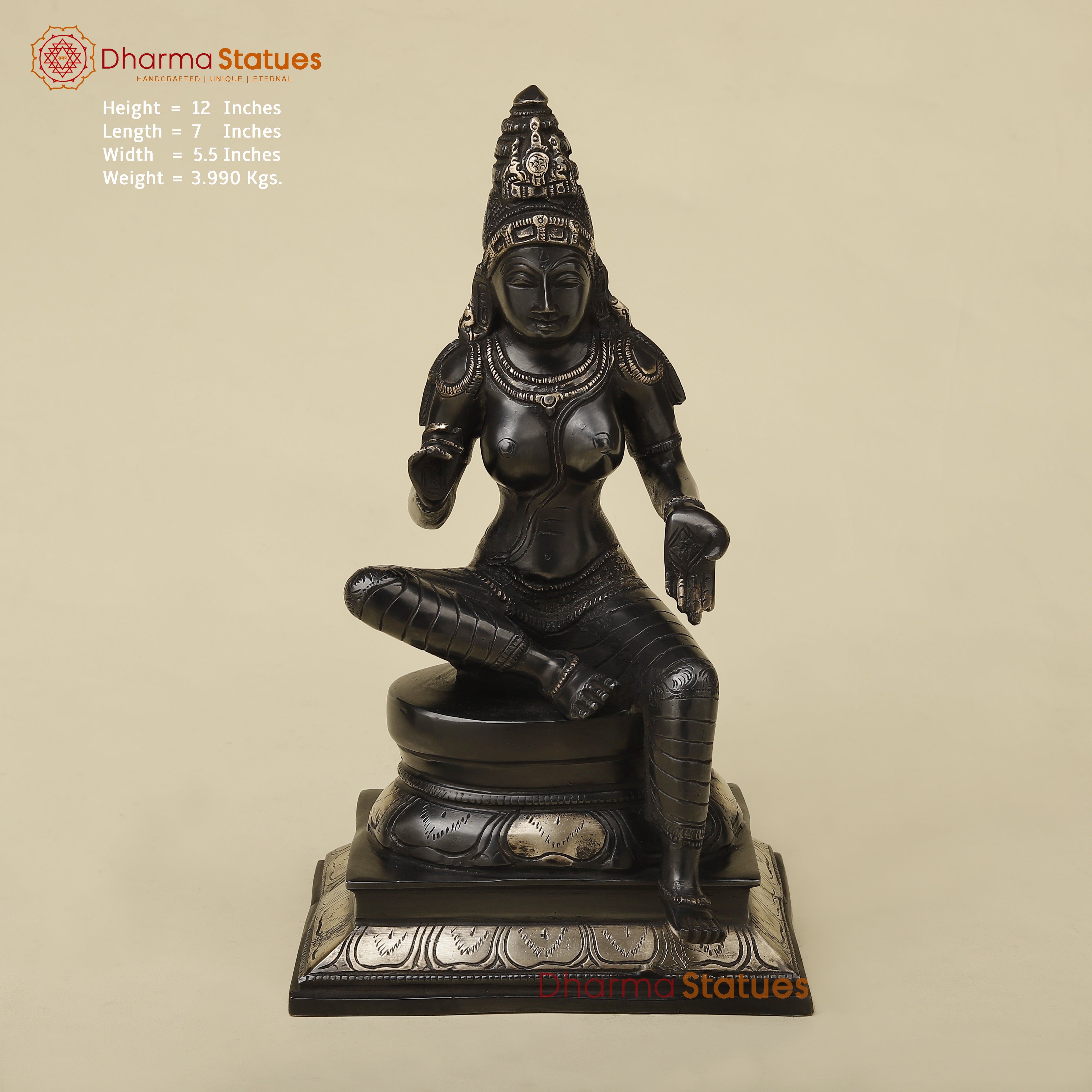 Brass Parvati in Lalita Roop, Black Patina with Golden Finish, 12 ...