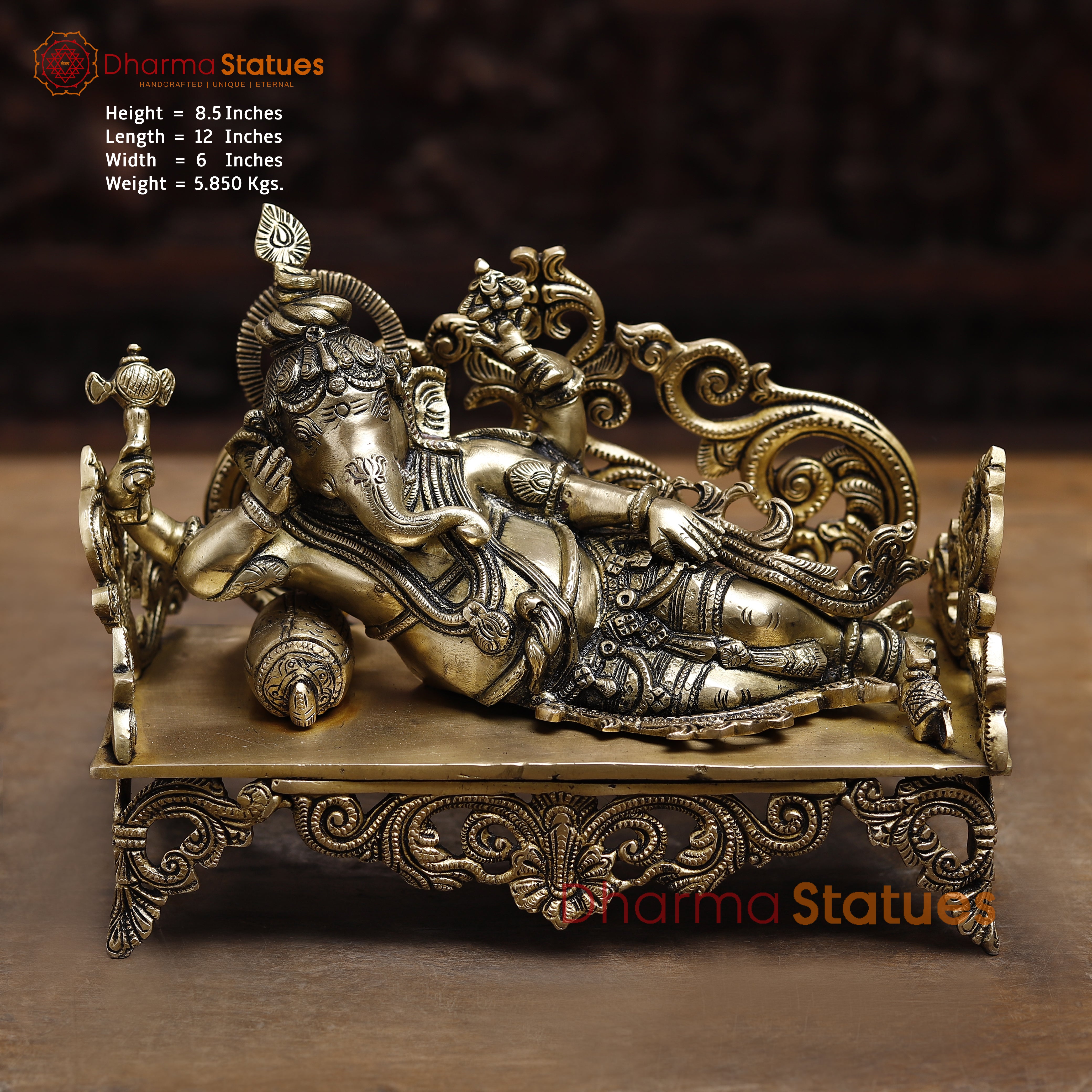 Brass Resting Ganesh, Golden Finish, 8.5" – Dharma Statues