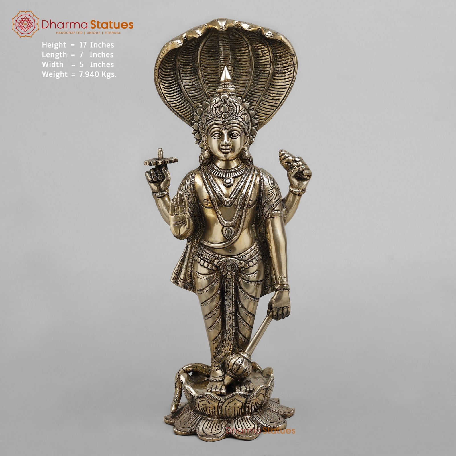 Brass Vishnu with Serpent, Smooth finish 17” – Dharma Statues