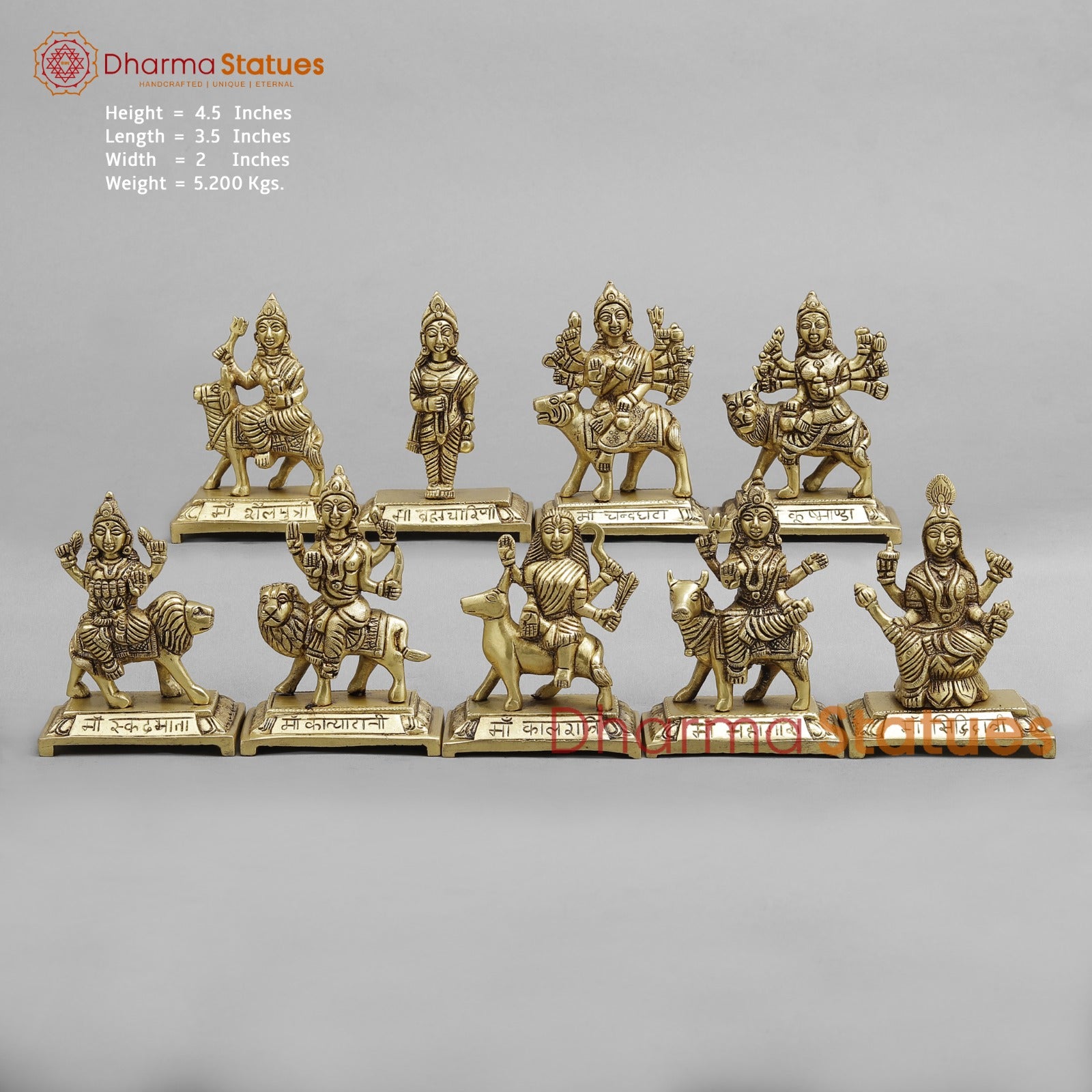 Brass Auspicious Navdurga set Fine, Gold Finish 4.5” – Dharma Statues