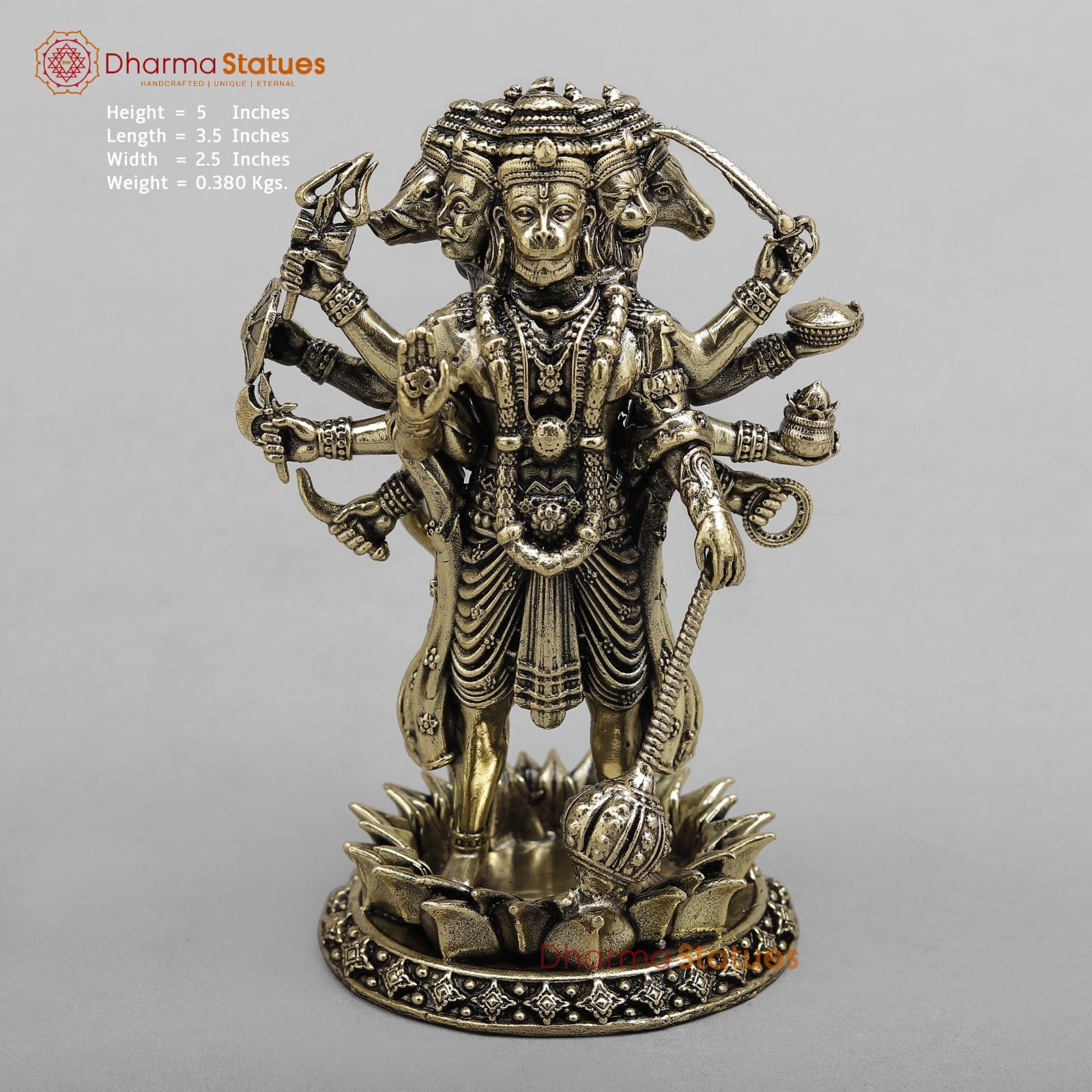 Brass Hanuman Standing Panchmukhi Fine Finish 5” – Dharma Statues
