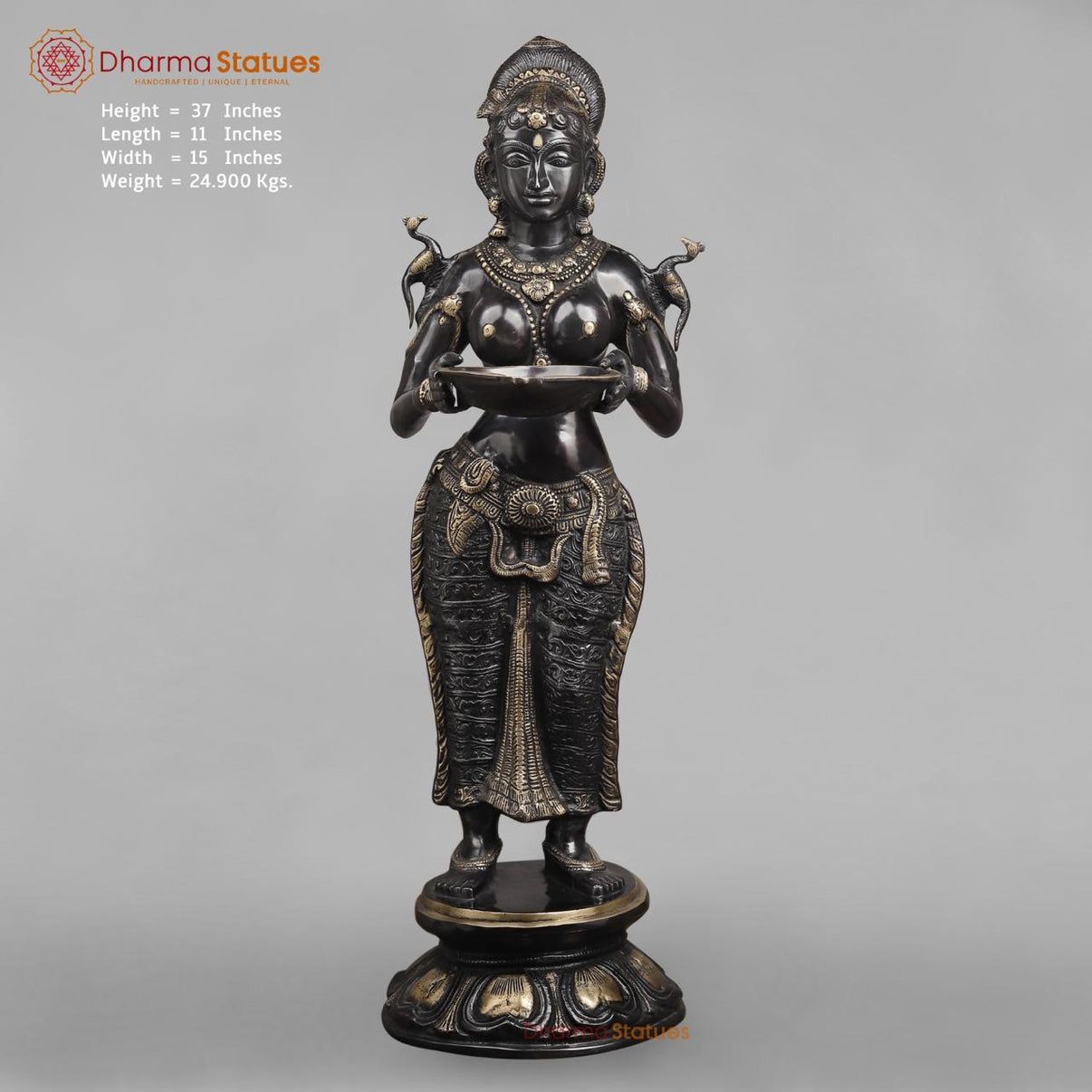 Brass Deepam Lakshmi Standing Large, Royal Black Finish 37” – Dharma ...