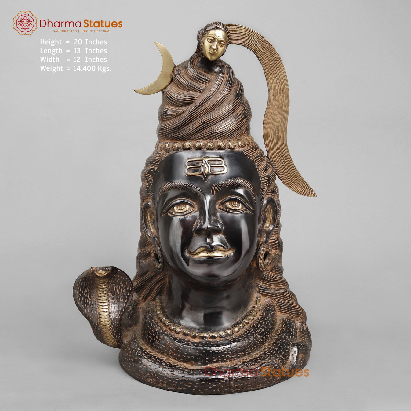 Brass Shiva Head With Ganga, Royal Black Finish 20” – Dharma Statues