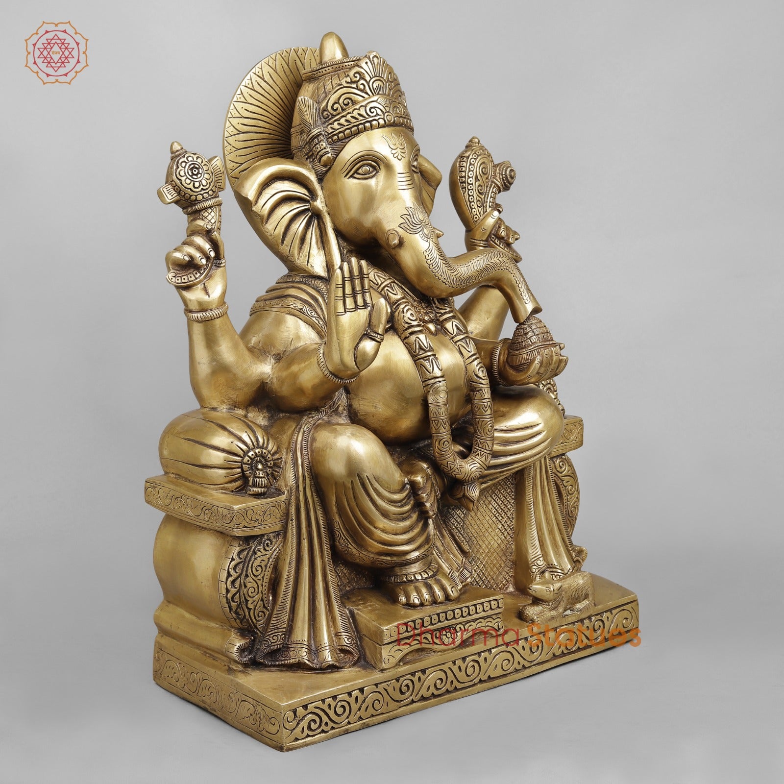 Brass Raja Ganesh Seated Fine, Antique Butter Finish 24” – Dharma Statues
