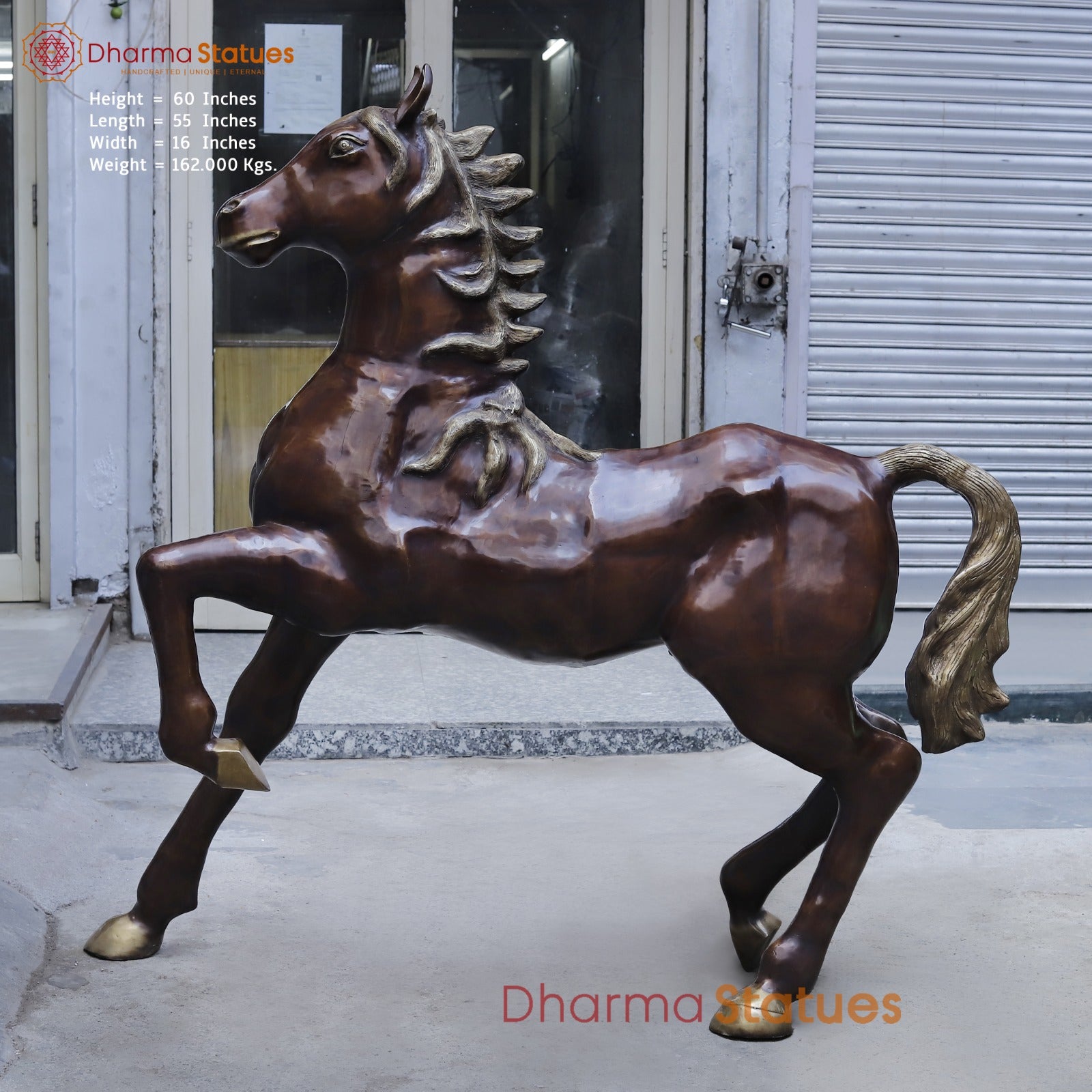 Brass Large Horse Running, Antique Copper Finish 60” – Dharma Statues