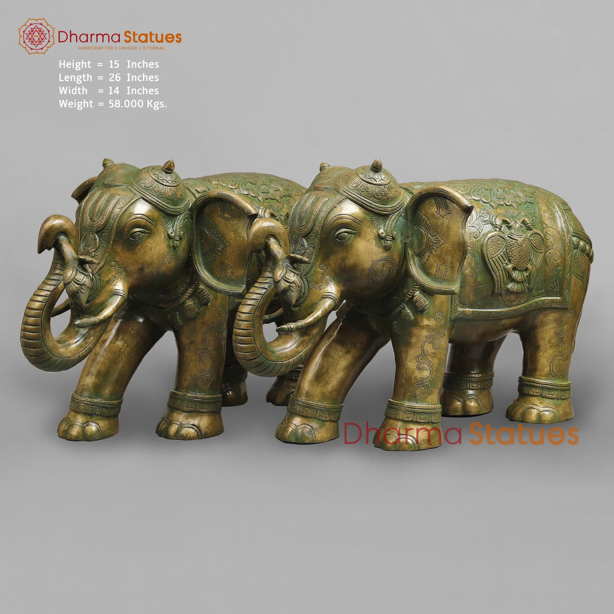 Brass South Indian Elephants Holding Lotus fine, Patina Finish 26 ...